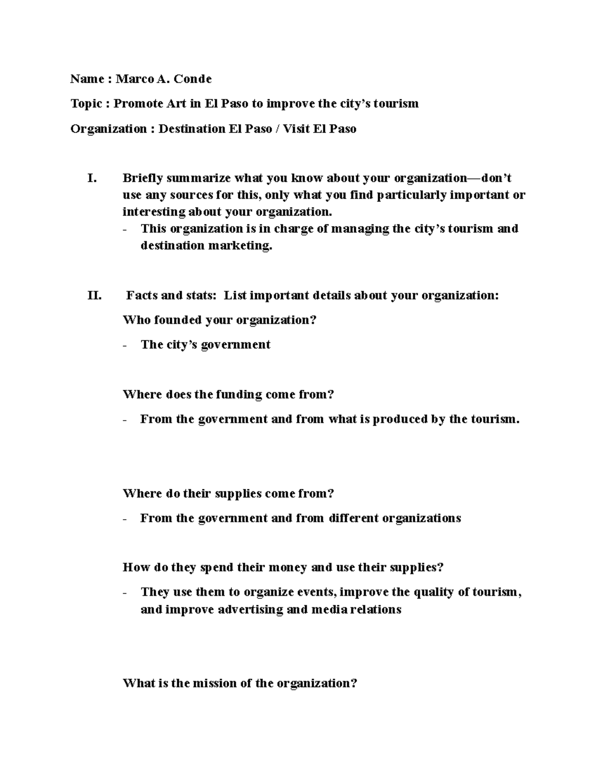 Brochure%20Questions - Name : Marco A. Conde Topic : Promote Art in El ...