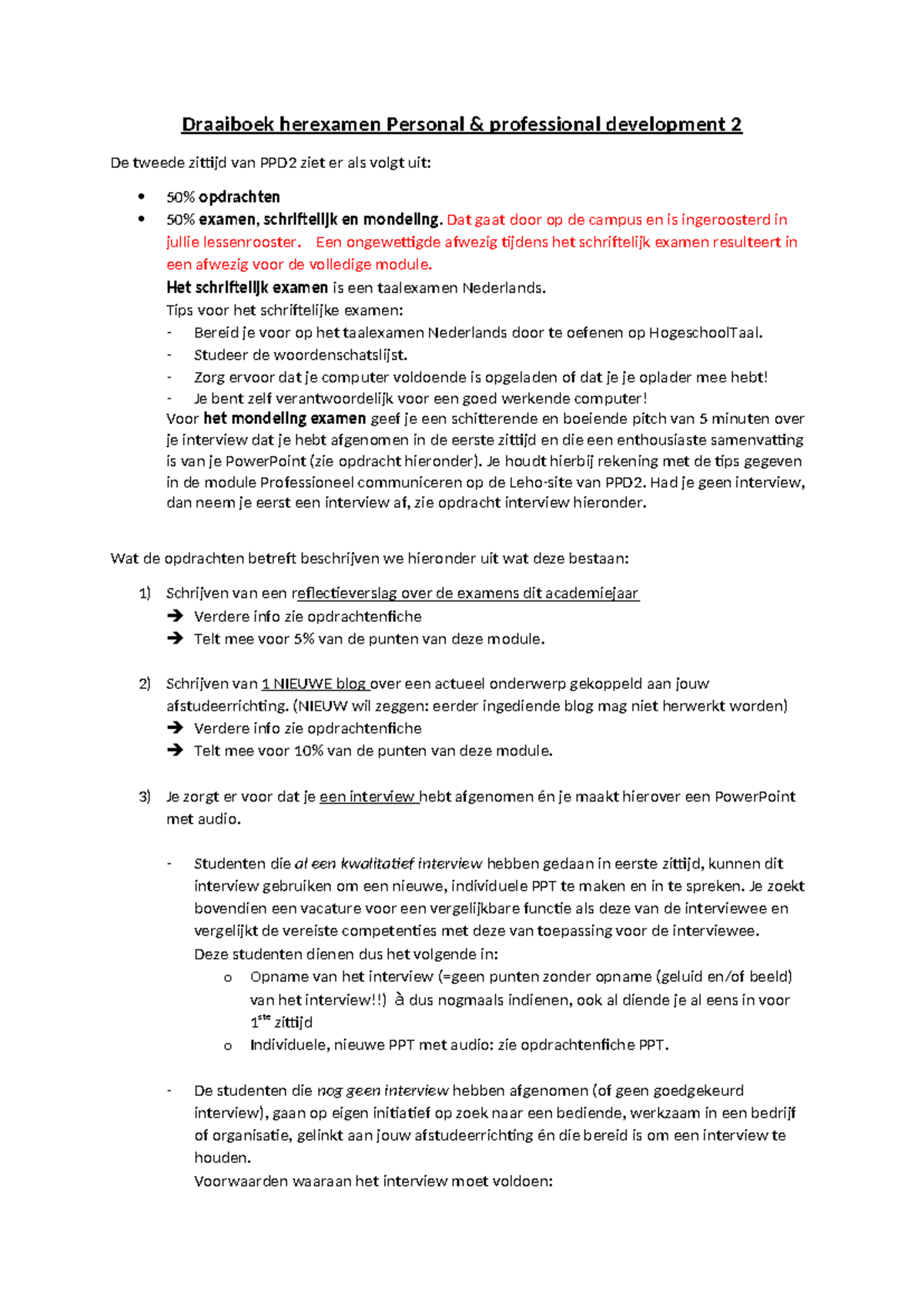 Draaiboek herexamen PPD2 AJ2023-2024 - Draaiboek herexamen Personal ...
