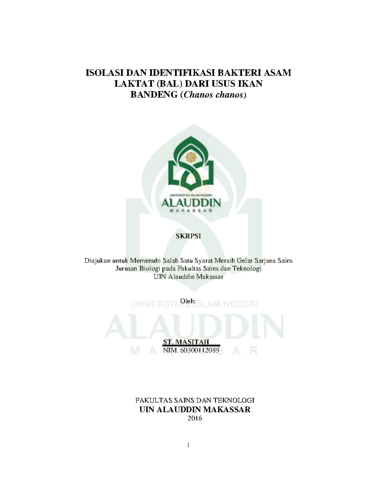 ISOLASI DAN IDENTIFIKASI BAKTERI ASAM LAKTAT (BAL) DARI USUS IKAN ...