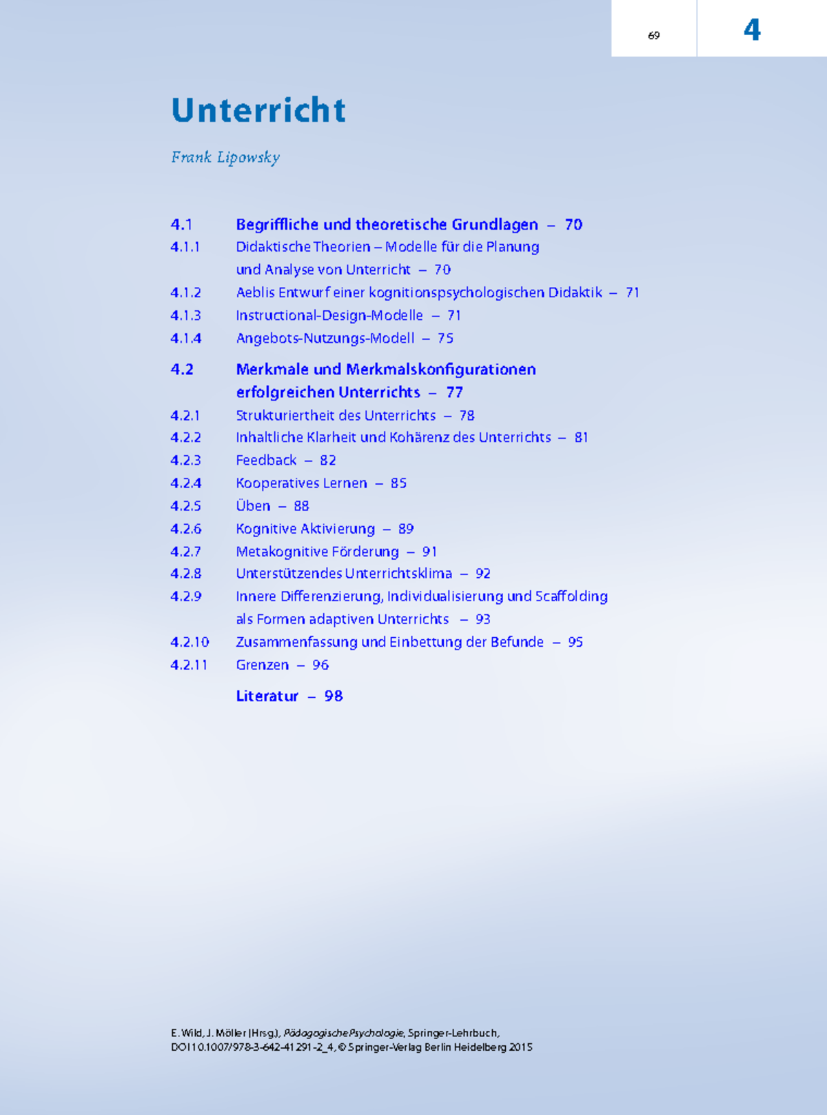 Lipowsky, 2015 , Unterricht - 4.1 Didaktische Theorien – Modelle für ...