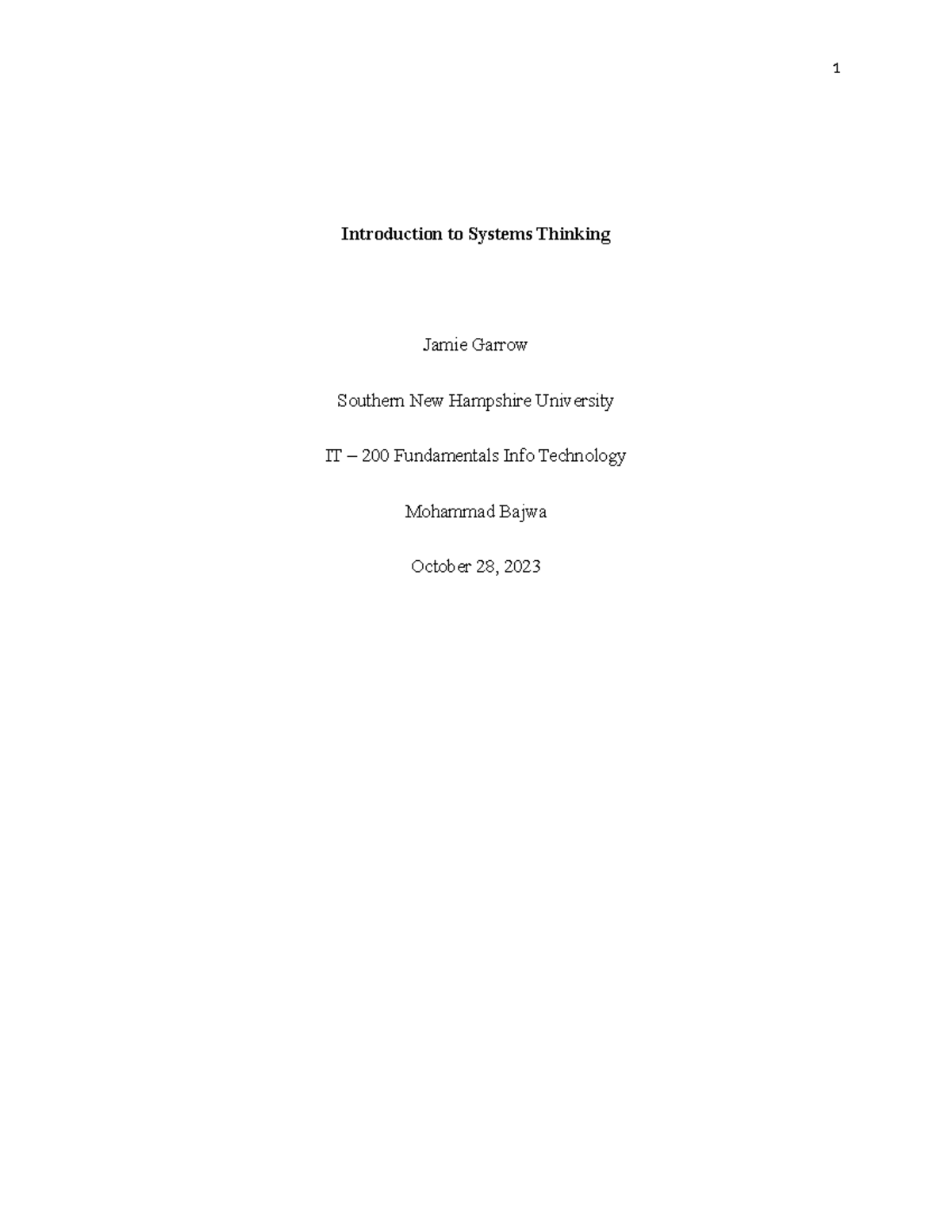 Introduction to Systems Thinking - 1 Introduction to Systems Thinking ...