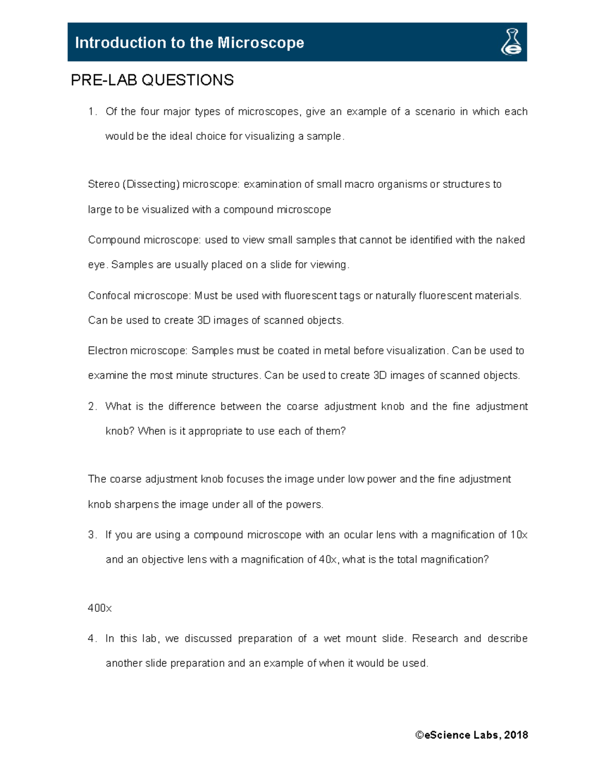 MB 6200 L03 Microscope 1 - PRE-LAB QUESTIONS Of the four major types of ...