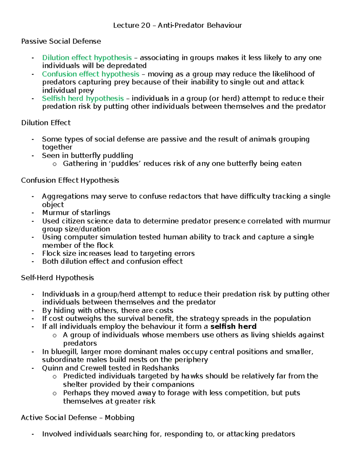 Lecture 20 - Anti Predator Behaviour - Lecture 20 – Anti-Predator ...