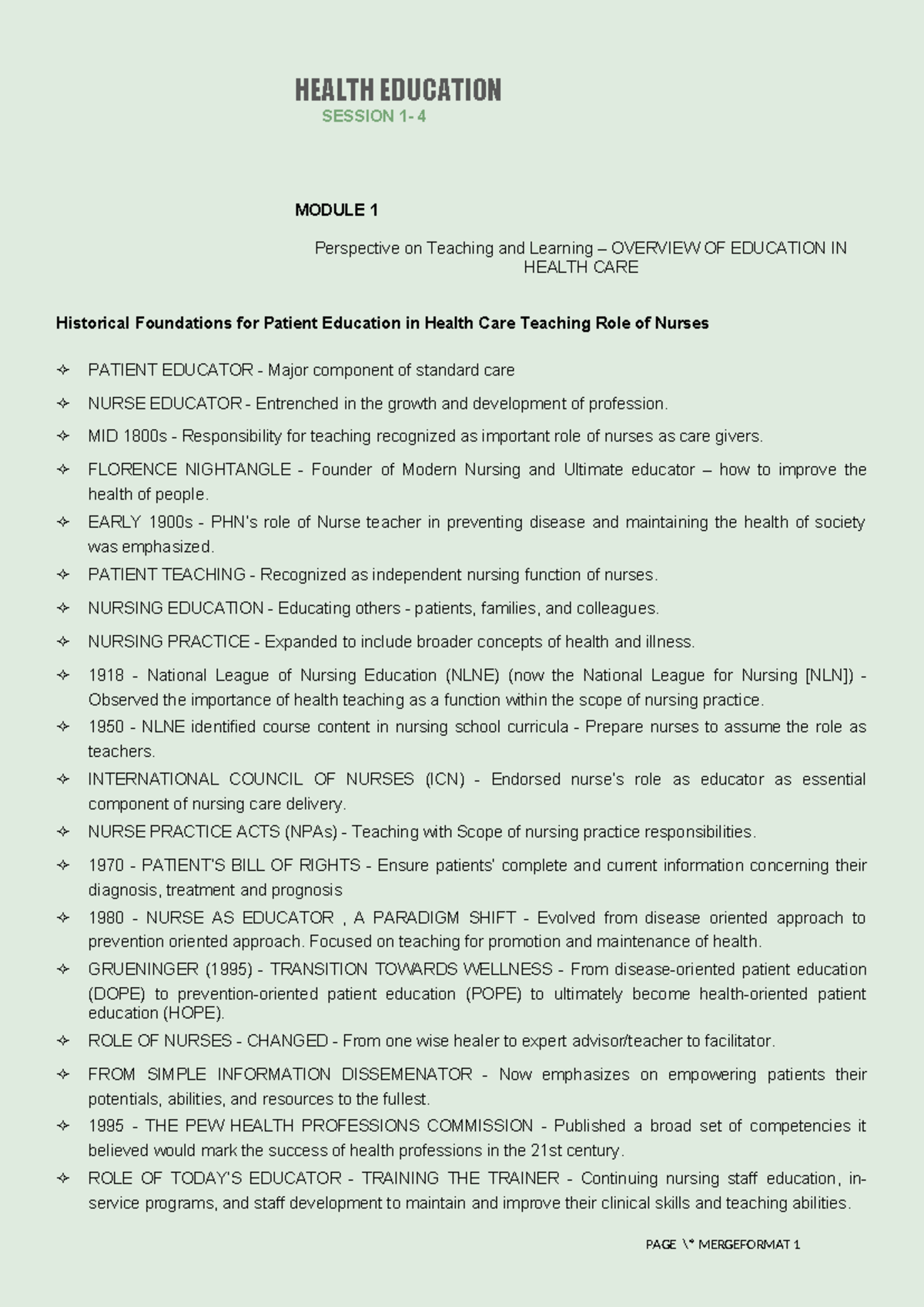 Health Education REVIEWER - HEALTH EDUCATION SESSION 1- 4 MODULE 1 ...