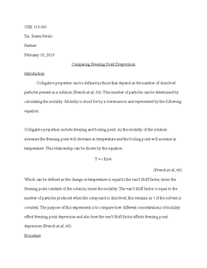 experiment 12 che113 - Experiment 12: How to Determine the Freezing ...