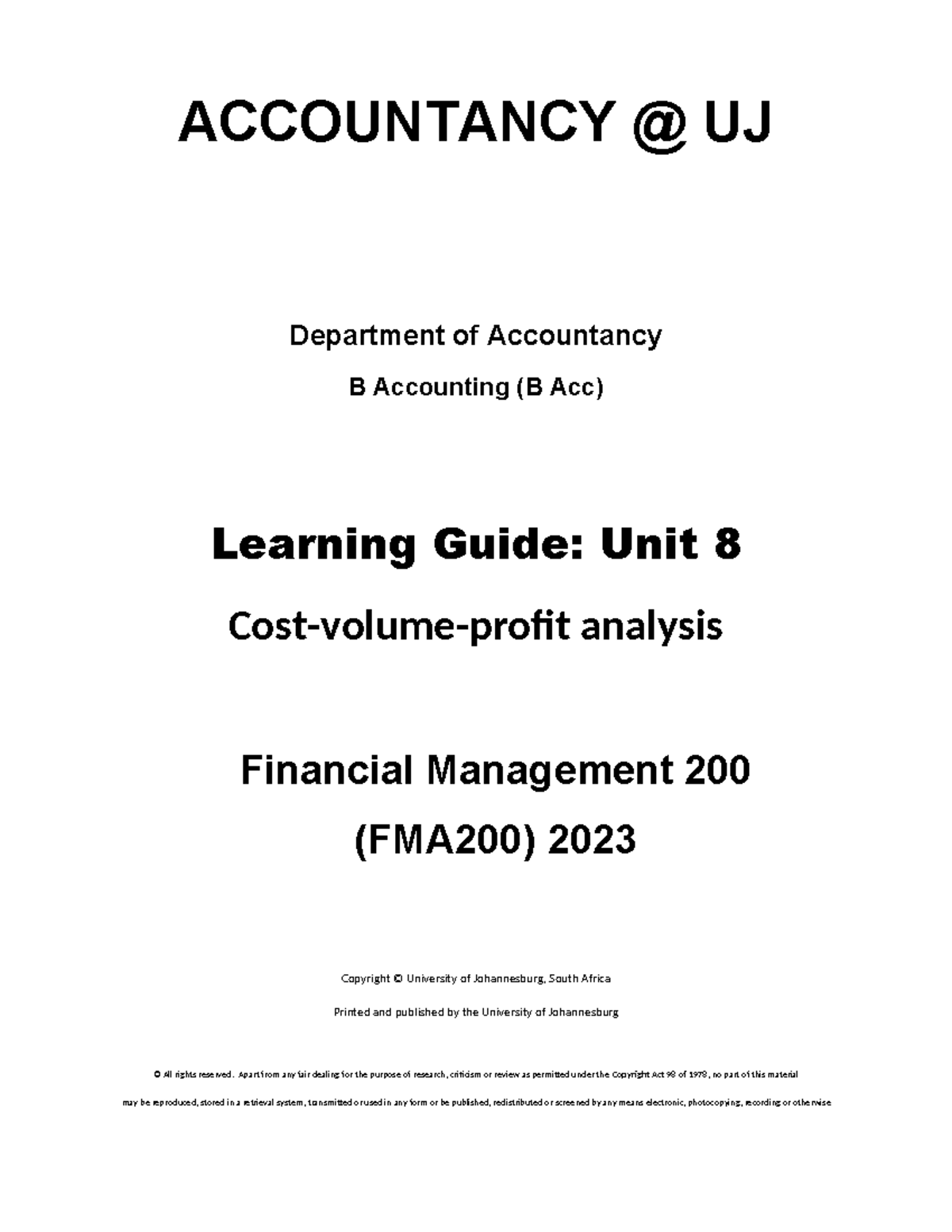 Question bank(1) - OOLLL - ACCOUNTANCY @ UJ Department of Accountancy B ...
