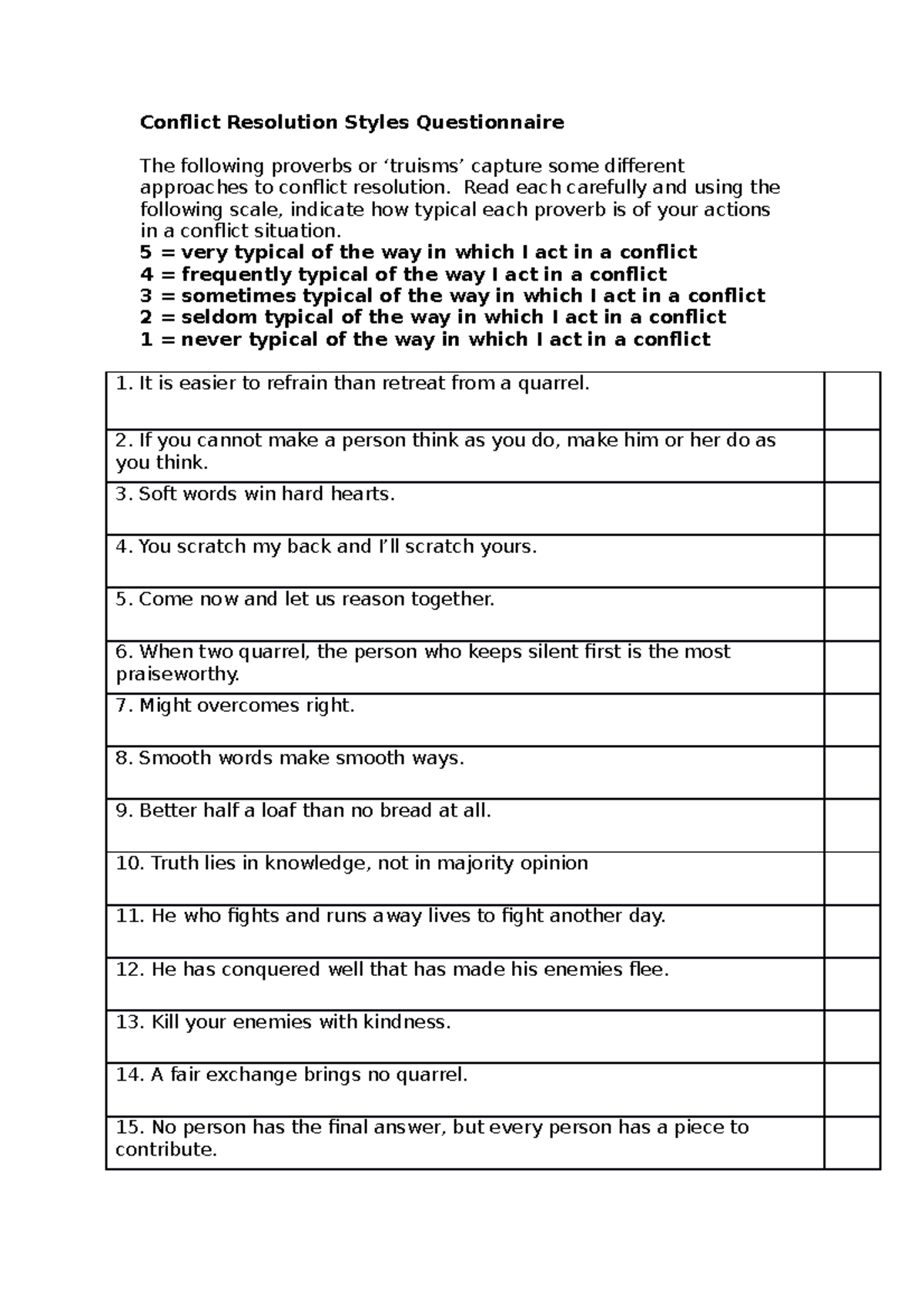 Conflict Resolution Styles Questions - Conflict Resolution Styles ...