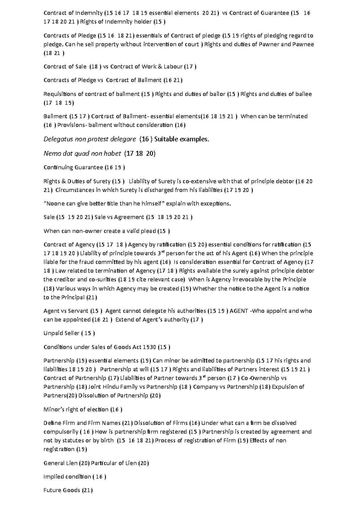 Contract Act 2 - miscl - Contract of Indemnity (15 16 17 18 19 essential elements 20 21) vs ...