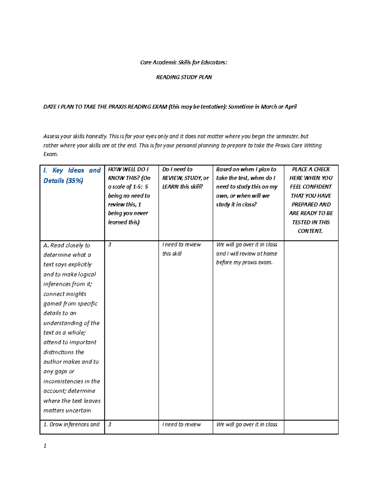 Reading Skills Assessment and Study Plan - Core Academic Skills for ...