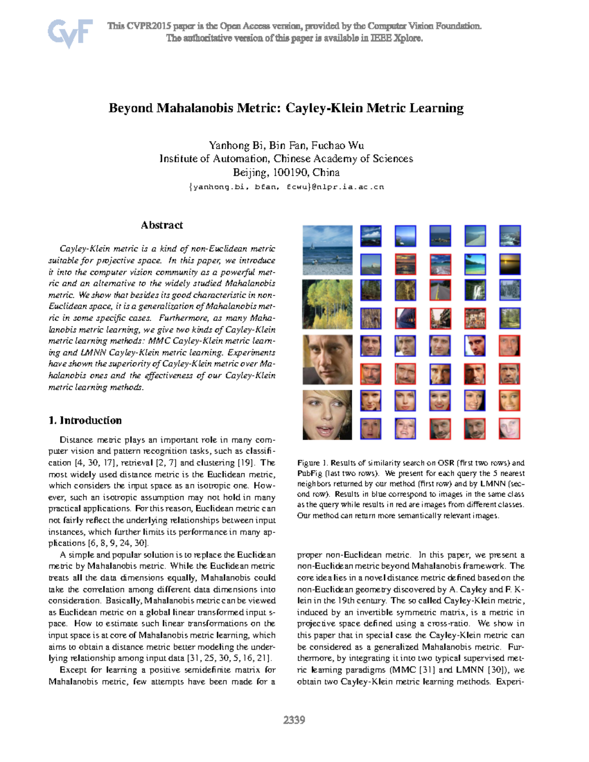 Bi Beyond Mahalanobis Metric 2015 CVPR paper - Beyond Mahalanobis Metric: Cayley-Klein Metric ...
