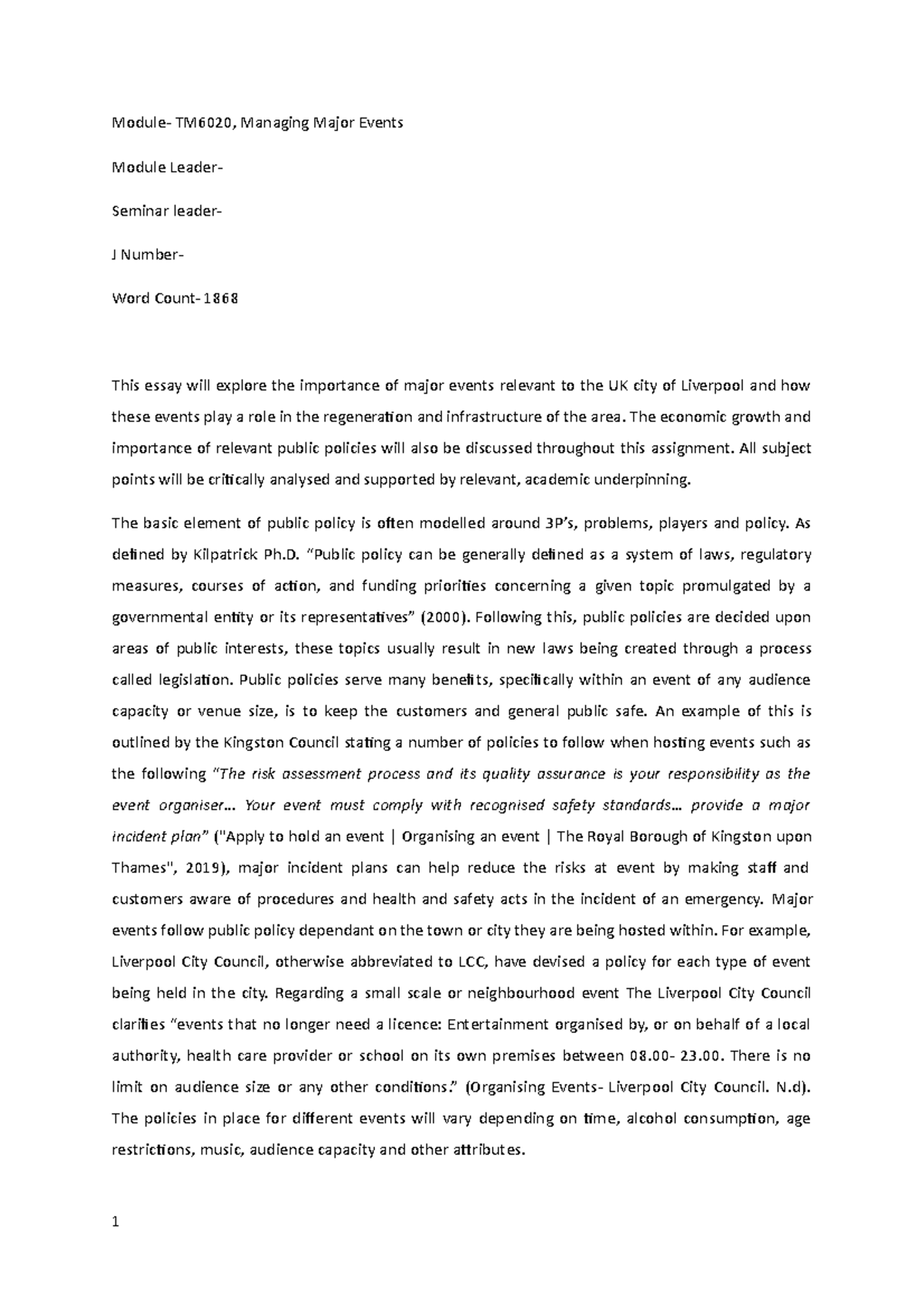 Assignment 1- Public Policies and Regeneration - Module- TM6020 ...