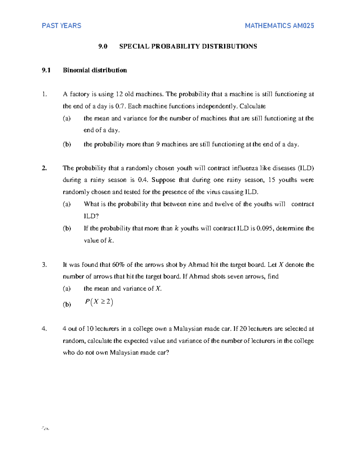 9 Special Probability Distributions - 9 SPECIAL PROBABILITY ...