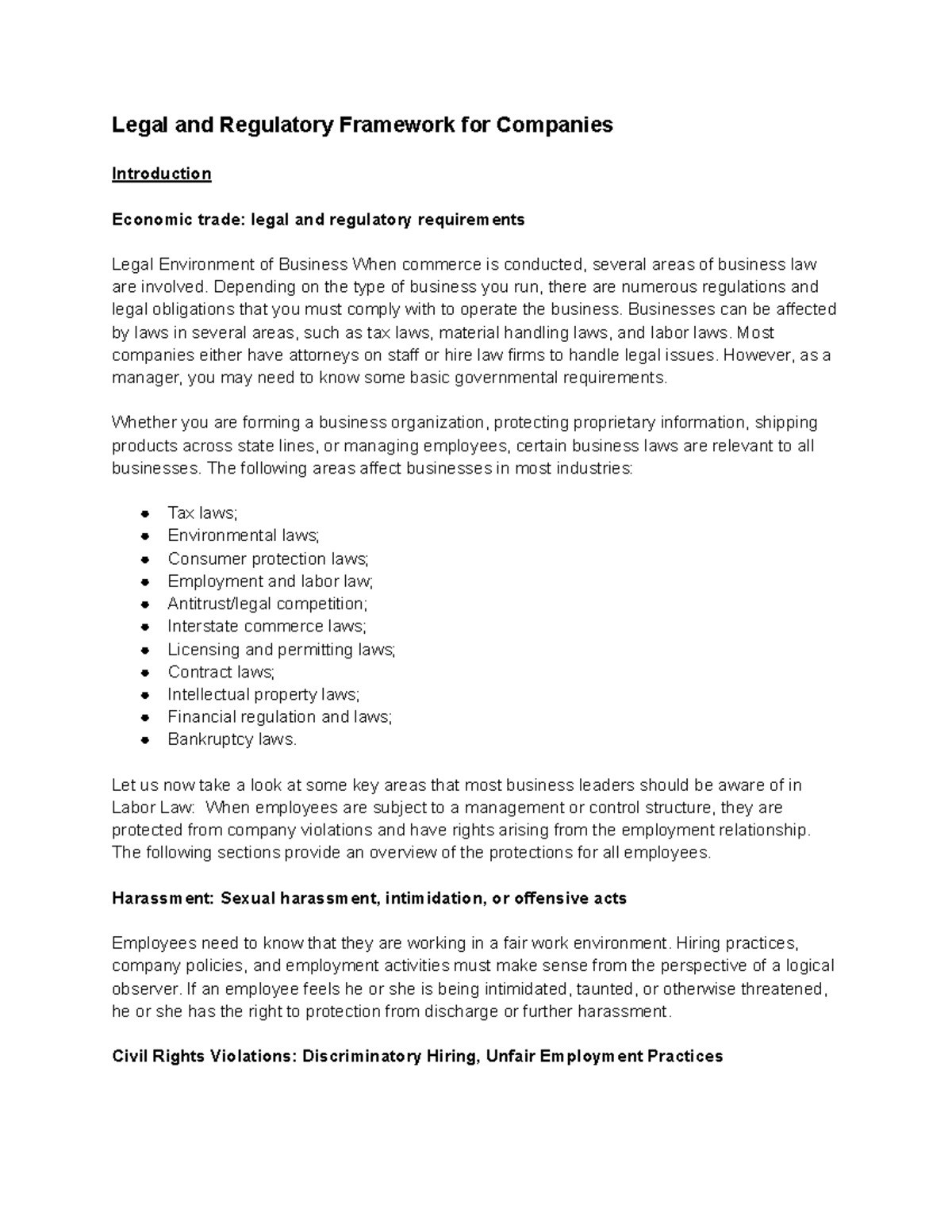 Legal and Regulatory Framework for Companies - Legal and Regulatory ...