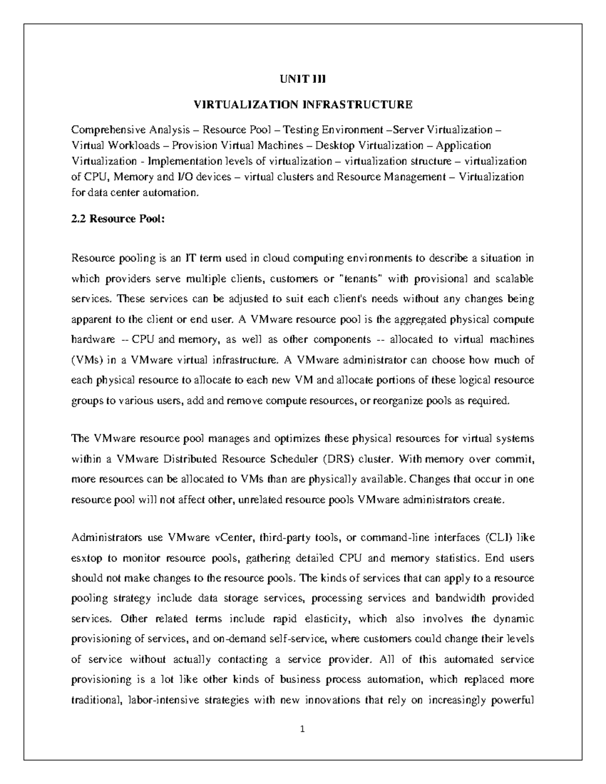 Virtualization Infrastructure - UNIT III VIRTUALIZATION INFRASTRUCTURE Comprehensive Analysis ...