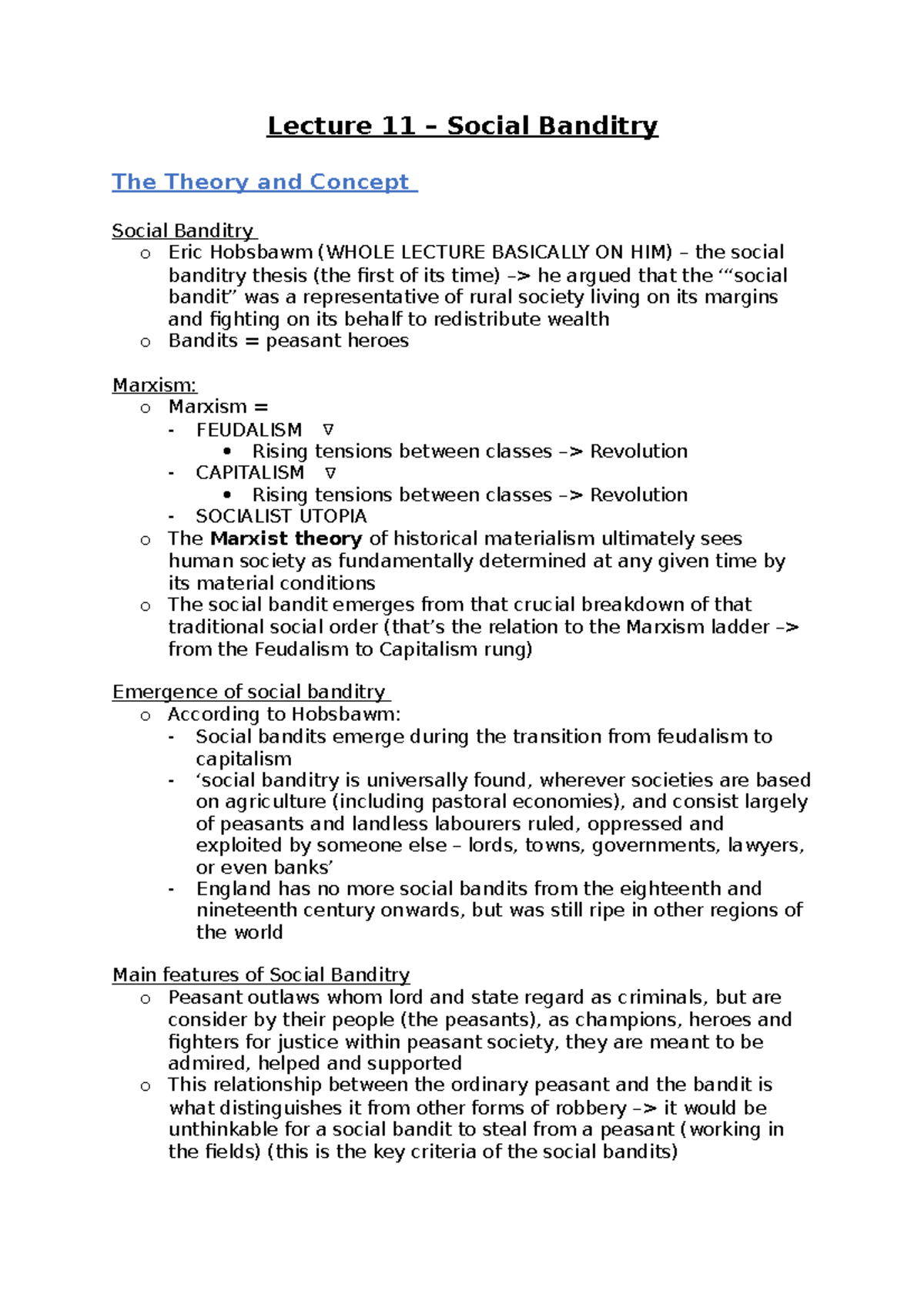 Social Banditry - in the horizontal ties o Bandits often a form of ...