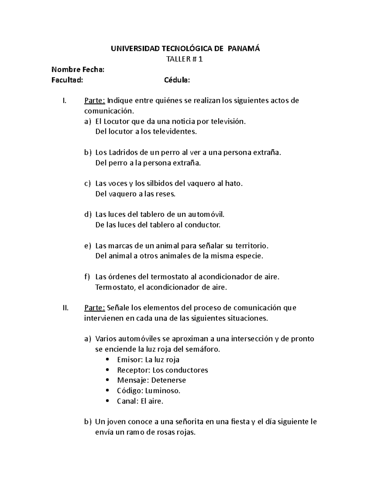 Taller - zef - UNIVERSIDAD TECNOLÓGICA DE PANAMÁ TALLER # 1 Nombre ...