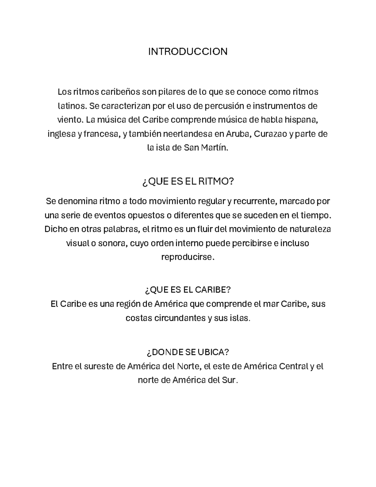 Ritmos DEL Caribe removed - INTRODUCCION Los ritmos caribeños son ...