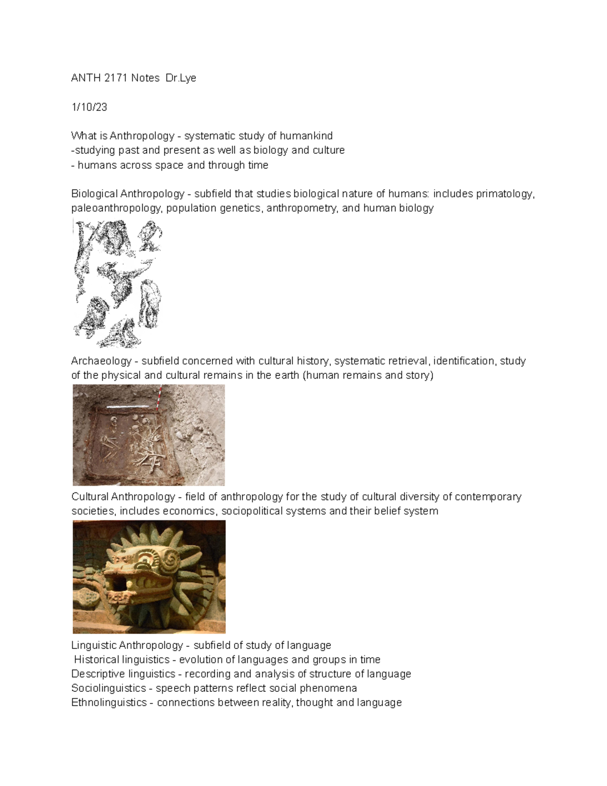 Anthropology 2171 Notes - ANTH 2171 Notes Dr 1/10/ What is Anthropology ...