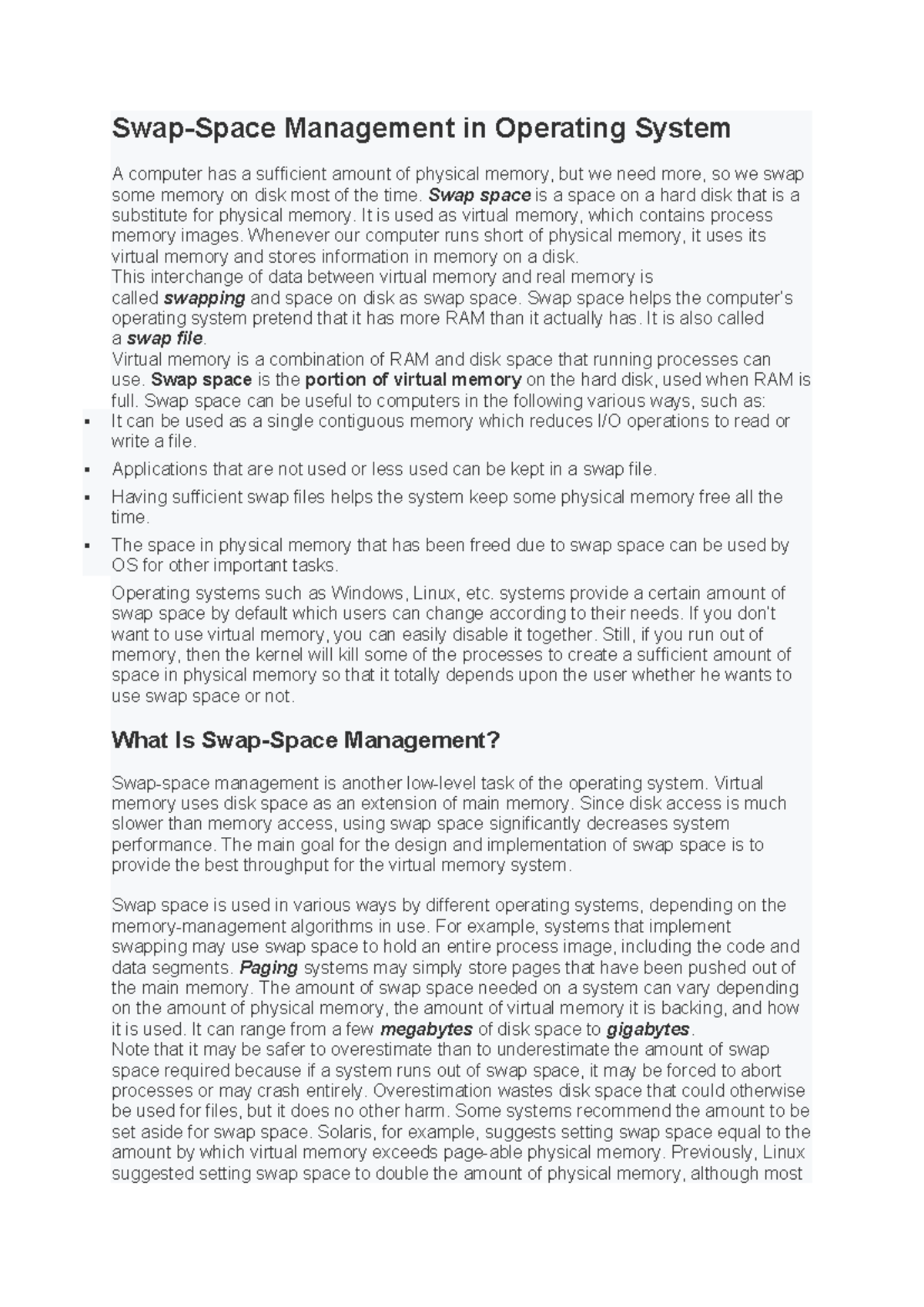 Swap space management - easy language and can pass in exam. - Swap ...
