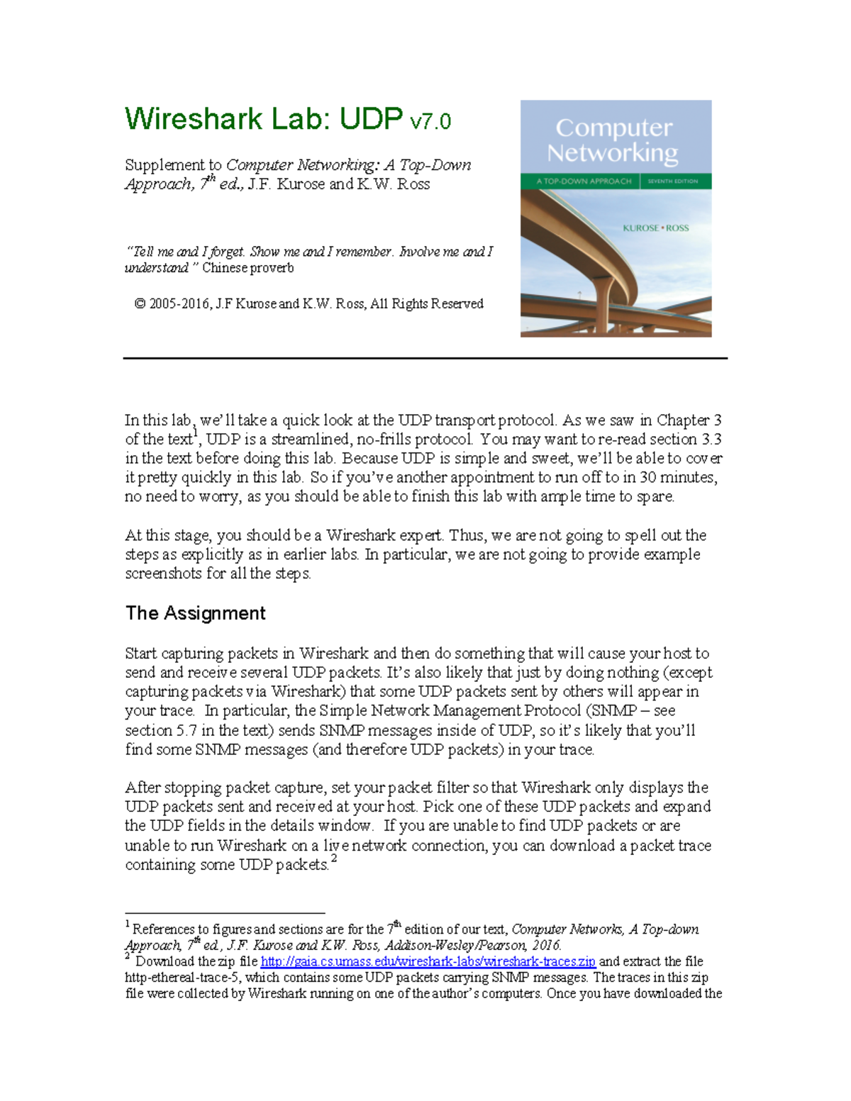 COMP 3203 Textbook Wireshark UDP v7 Week 5 - Wireshark Lab: UDP v7. Supplement to Computer - Studocu