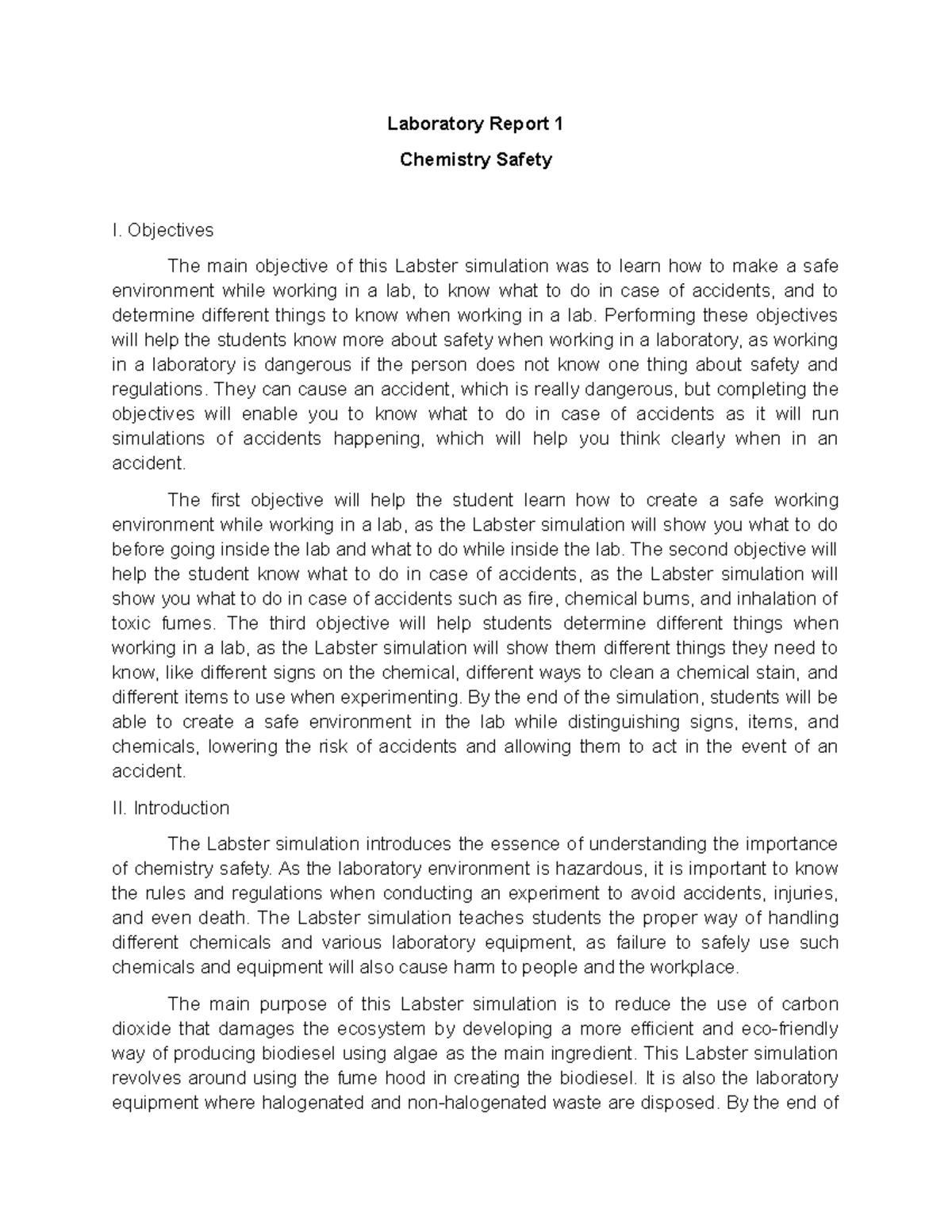 Group-4-Lab-report-1 - Laboratory Report 1 Chemistry Safety I ...