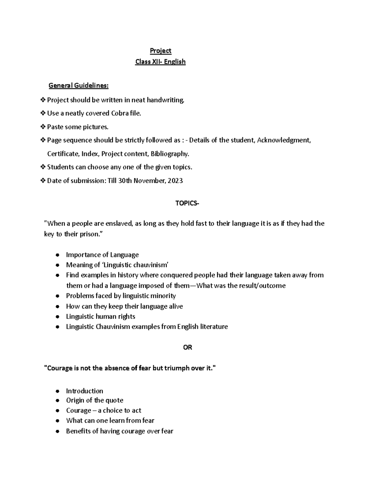 Project Class-12 English - Project Class XII- English General ...