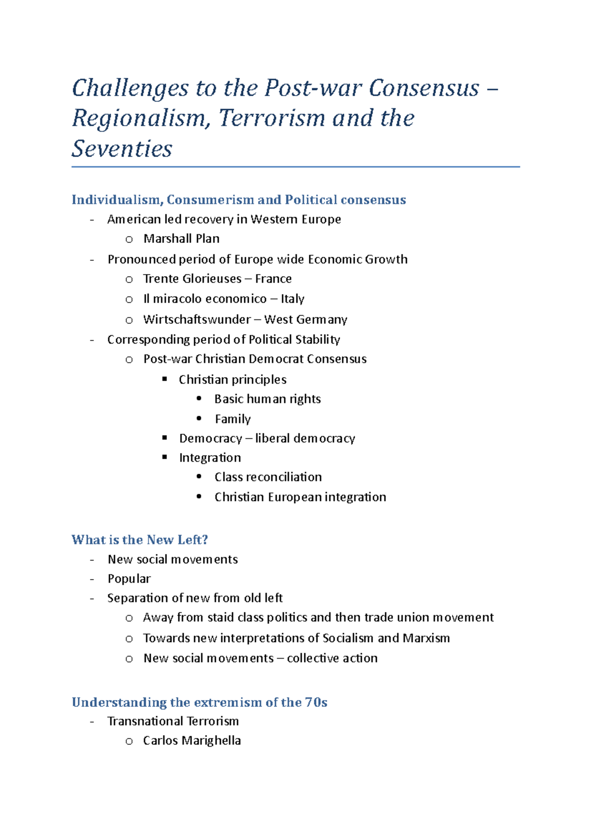 Challenges to the Post-war Consensus – Regionalism, Terrorism and the ...