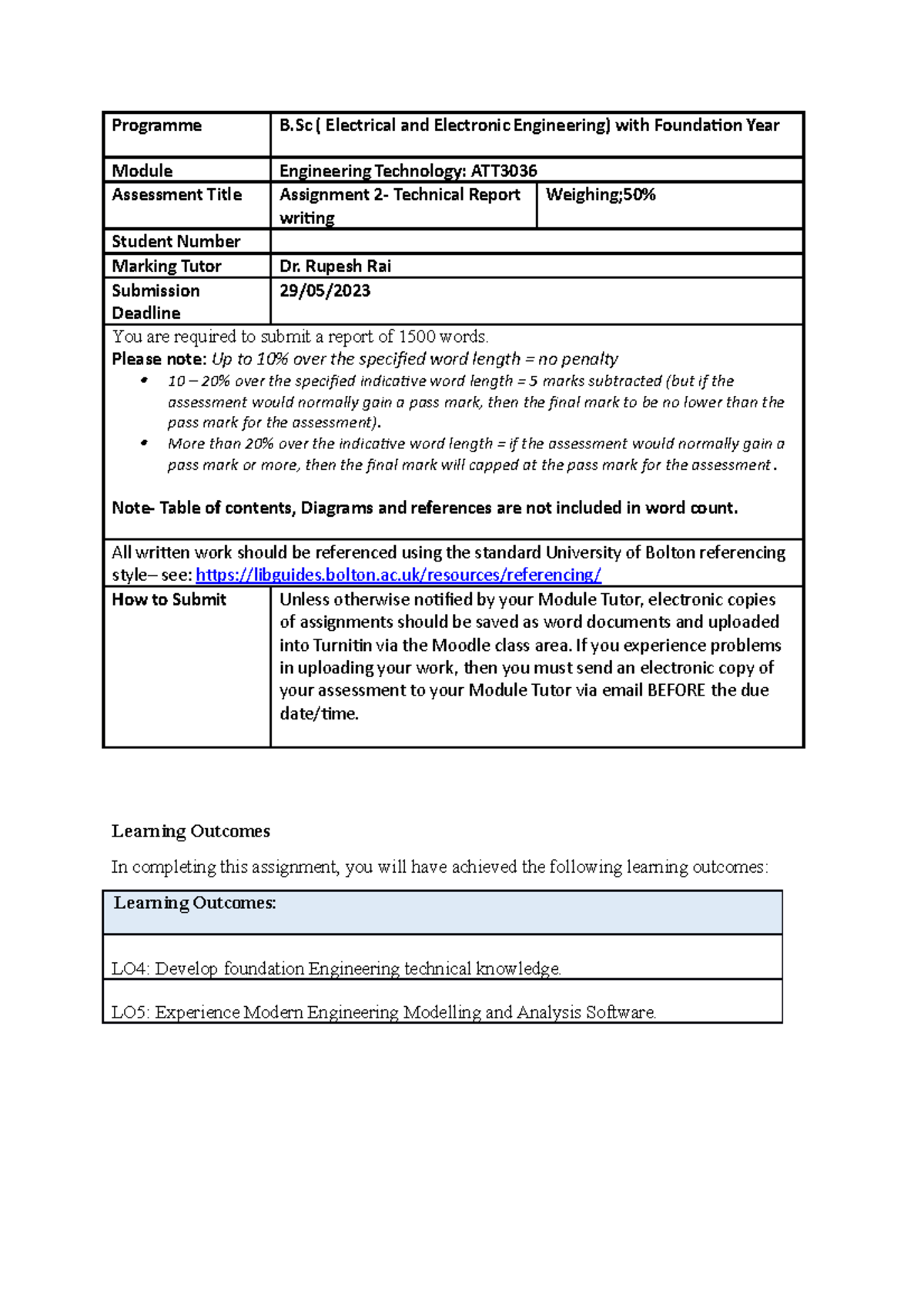 Engineering Technology Assignment 2 - Programme B ( Electrical and ...