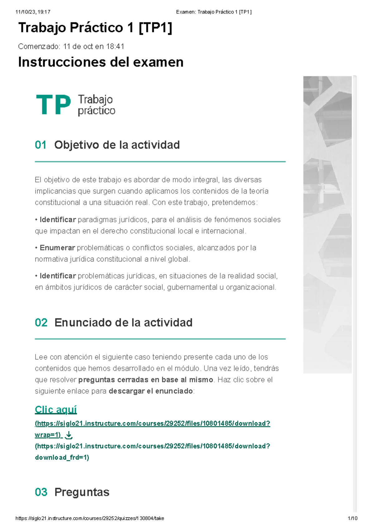 [TP1] actualizado 2023 con 75% - Trabajo Práctico 1 [TP1] Comenzado: 11 de oct en 18 ...