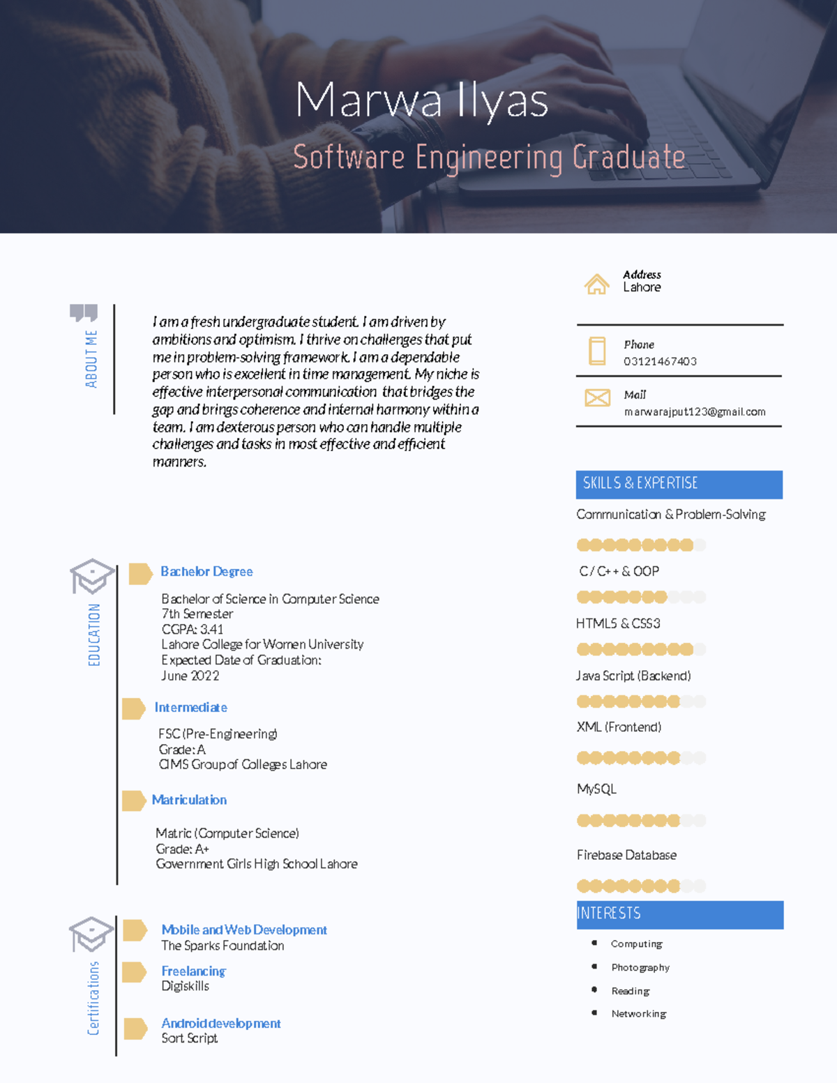 Marwa-Resume - Lecture notes 12345678910 - I am a fresh undergraduate ...