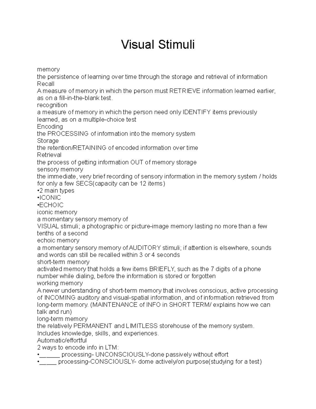 Visual Stimuli - In-class lecture notes are taken and turned into ...