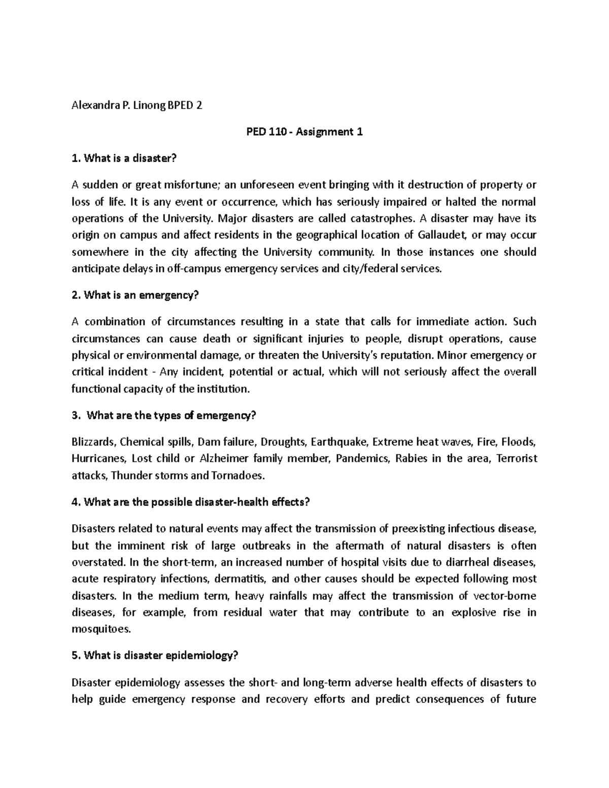 Assignment in PED 110 Physical Education Major - Alexandra P. Linong BPED 2 PED 110 - Assignment ...