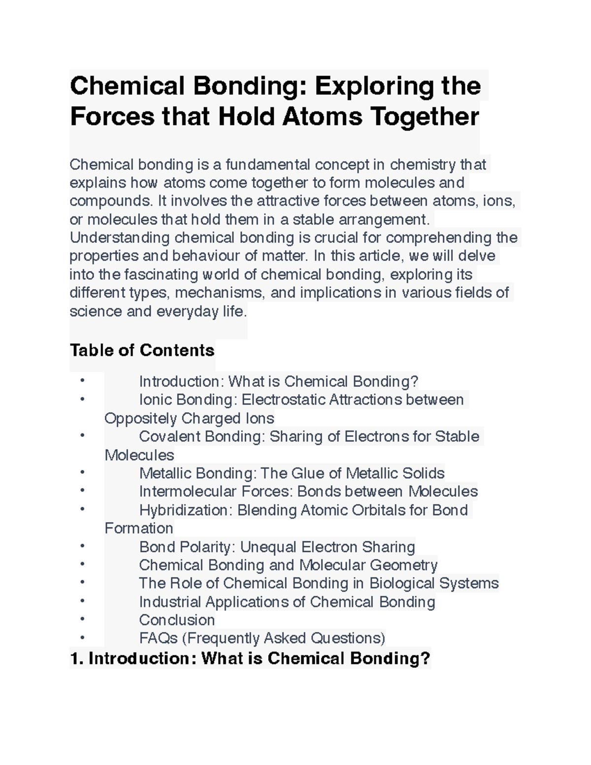 chemical bonding summary - Chemical Bonding: Exploring the Forces that ...