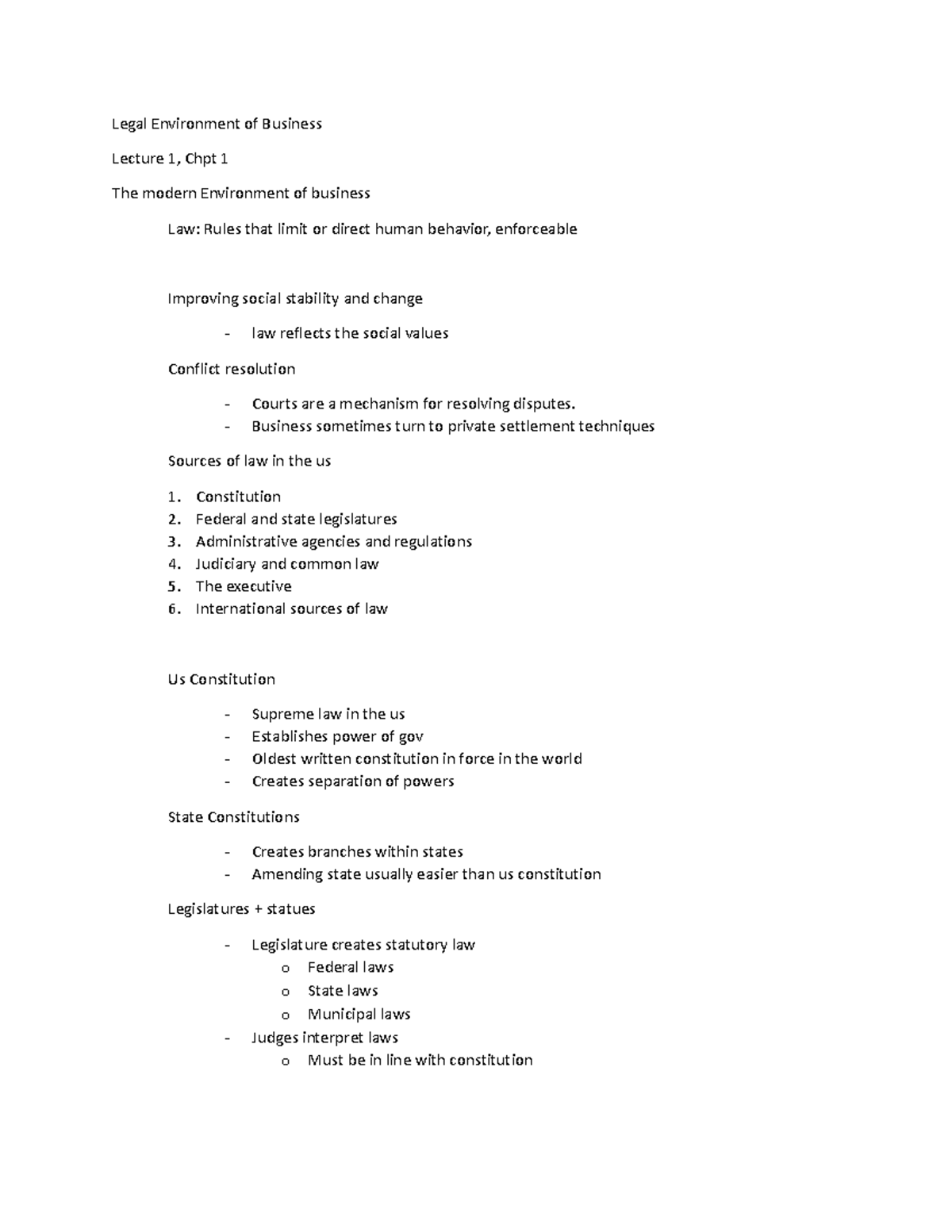 LAW lecture 1 - Legal Environment of Business Lecture 1, Chpt 1 The ...