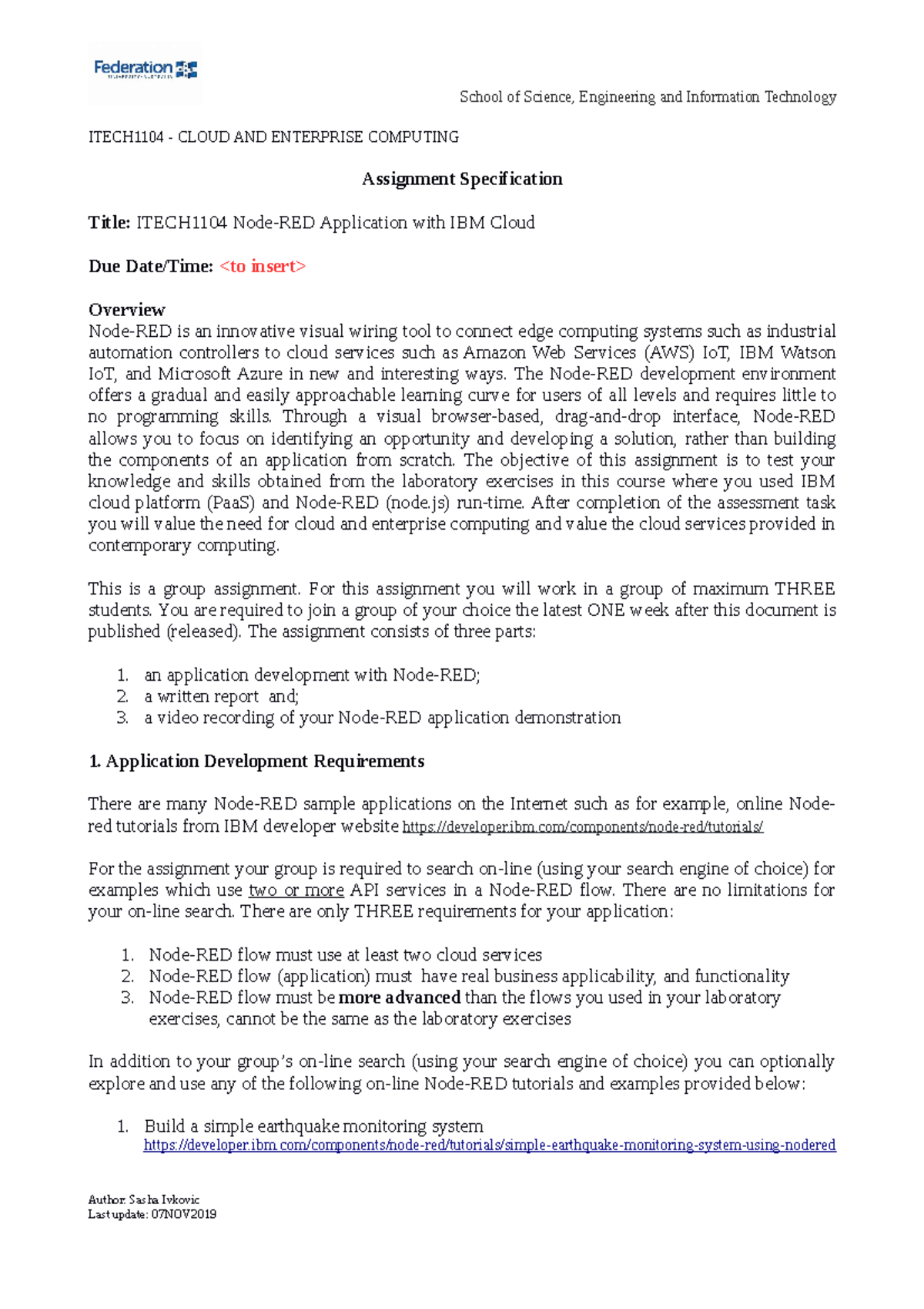 ITECH1104 -2020-Assignment-Description Template - ITECH1104 - CLOUD AND ...