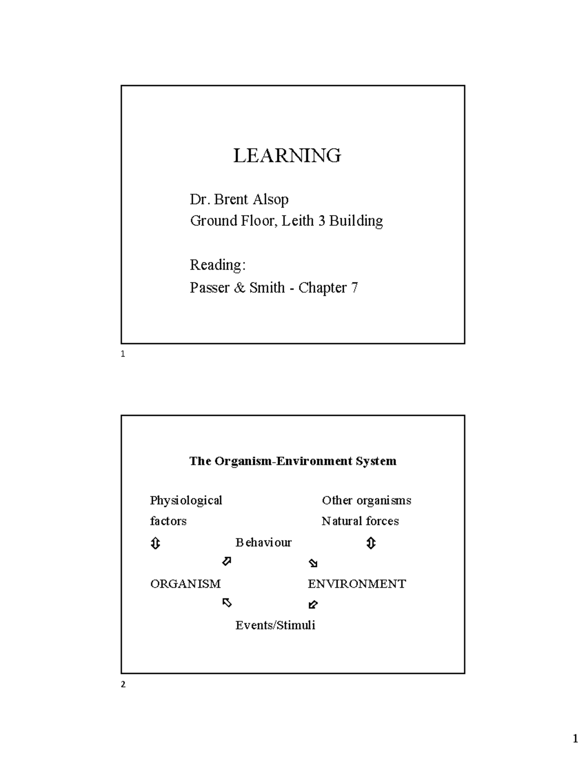 0 Learning (Classical) - Lectures 1 to 3 - LEARNING Dr. Brent Alsop ...