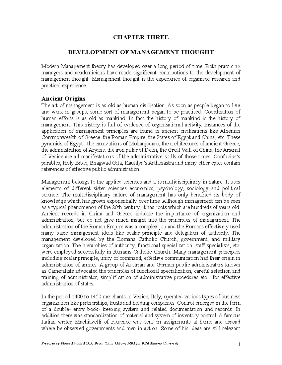 Chapter Three Elements of Management - CHAPTER THREE DEVELOPMENT OF ...