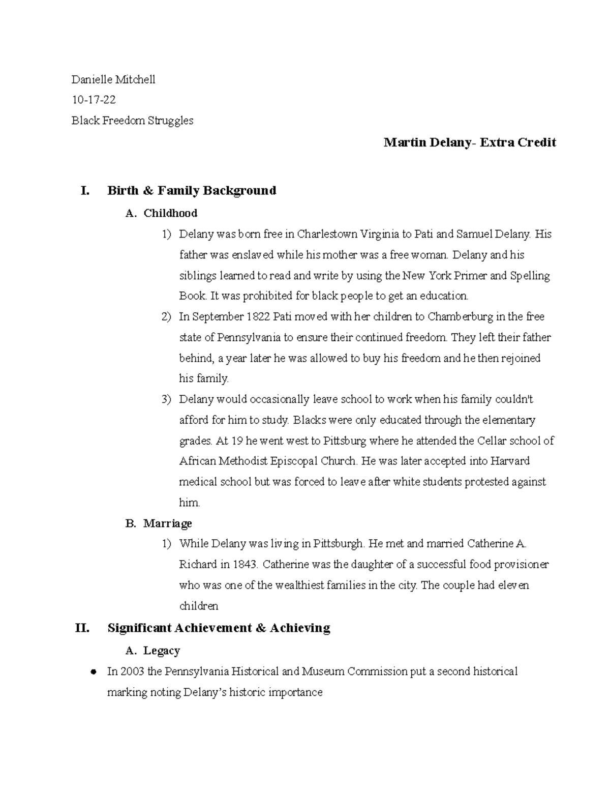 Martin Delany information - Danielle Mitchell 10-17- Black Freedom ...