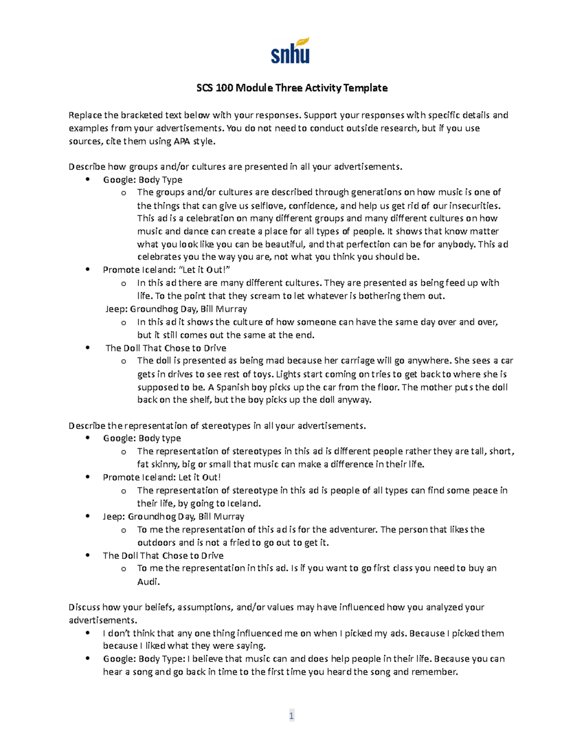 SCS 100 Module Three Activity Template - SCS 100 - SNHU - Studocu
