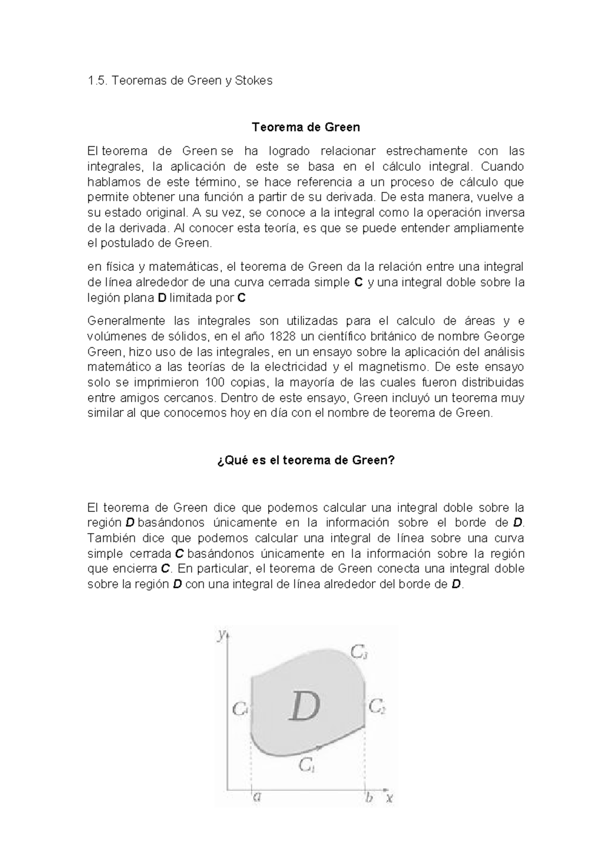 Trabajo de Fmmca - Teoremas de Green y Stokes Teorema de Green El ...