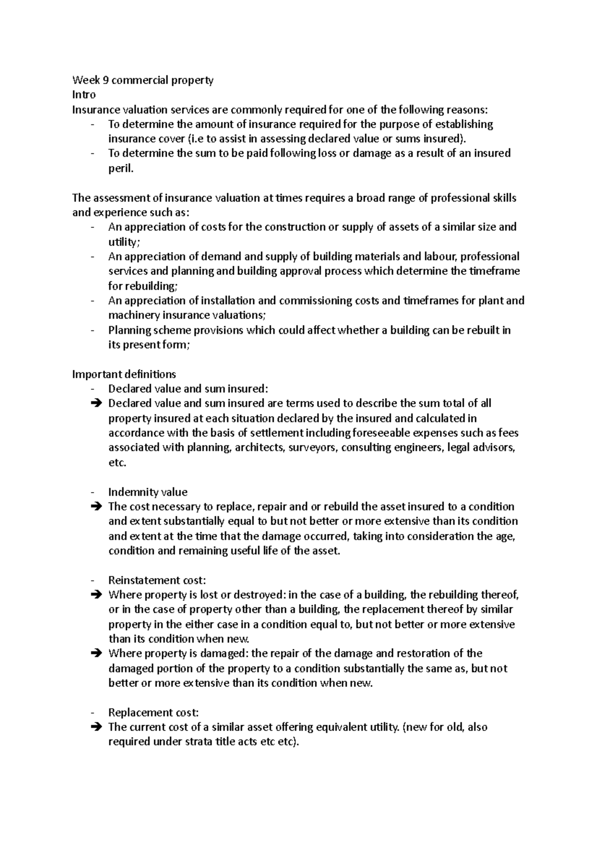Week 9 commercial property - Week 9 commercial property Intro Insurance ...