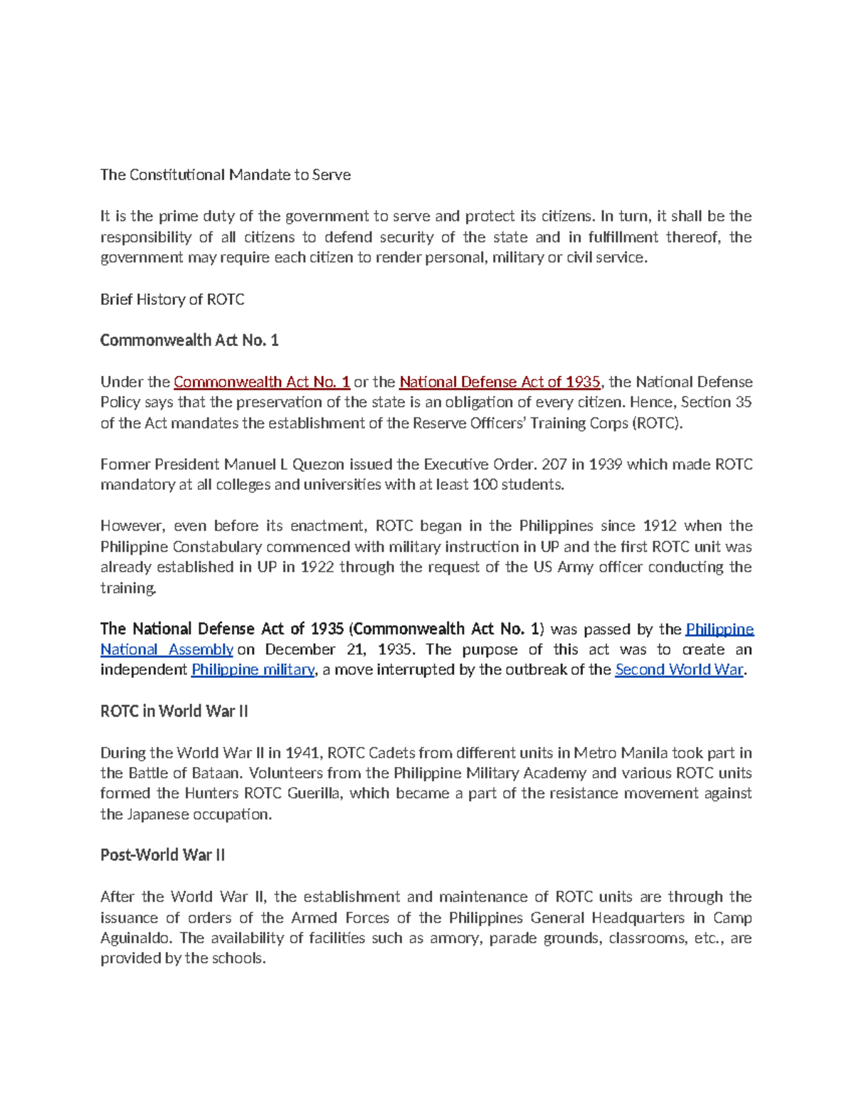 NSTP- Evolution - The Constitutional Mandate to Serve It is the prime ...