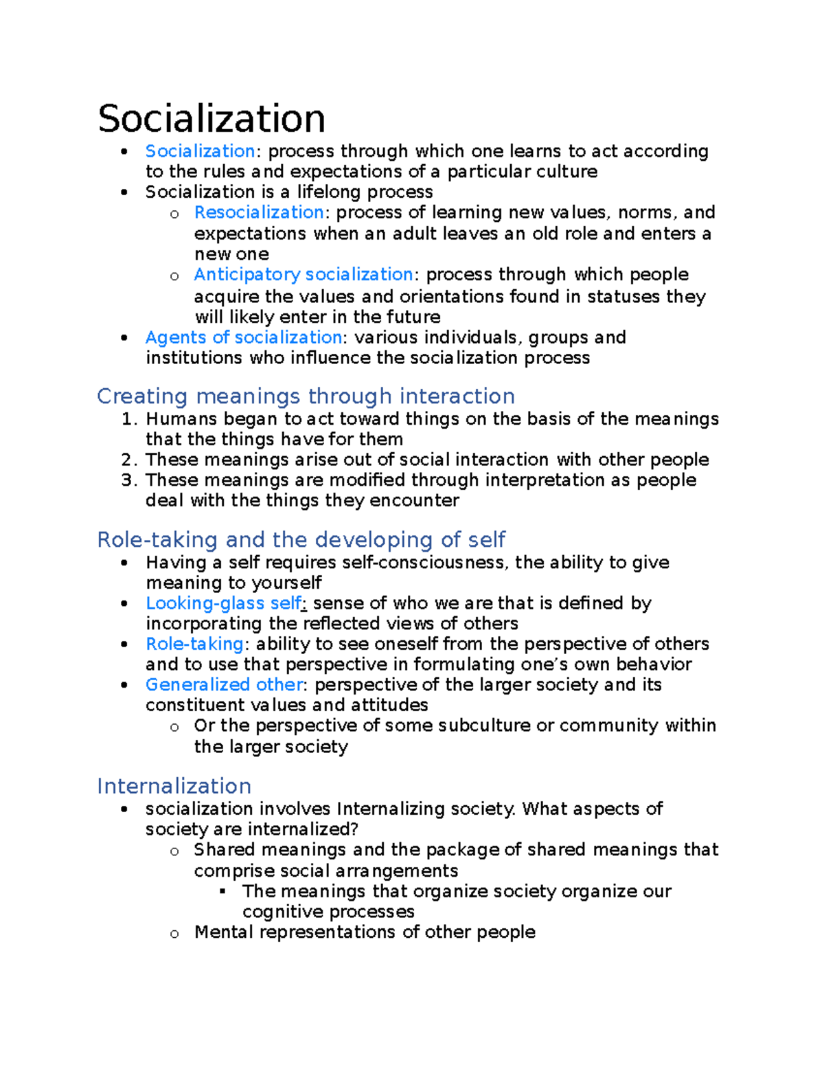 Socialization - Professor Schweingruber's class. Fall of 2021 ...