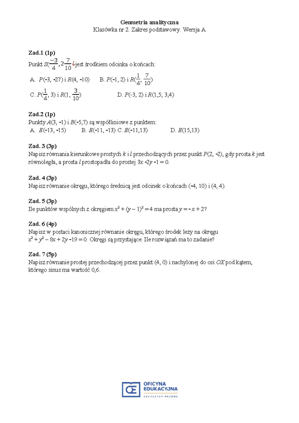 2019 2 klasowka kl2 geometria analityczna zp ab wer2 - Geometria ...