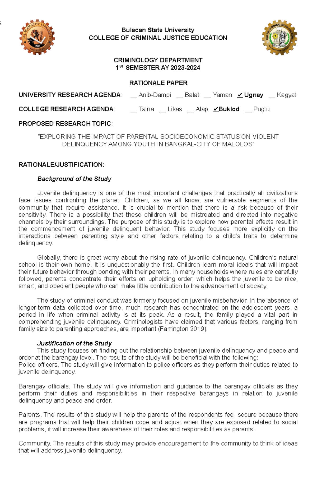 Rationale- Paper - Studocu