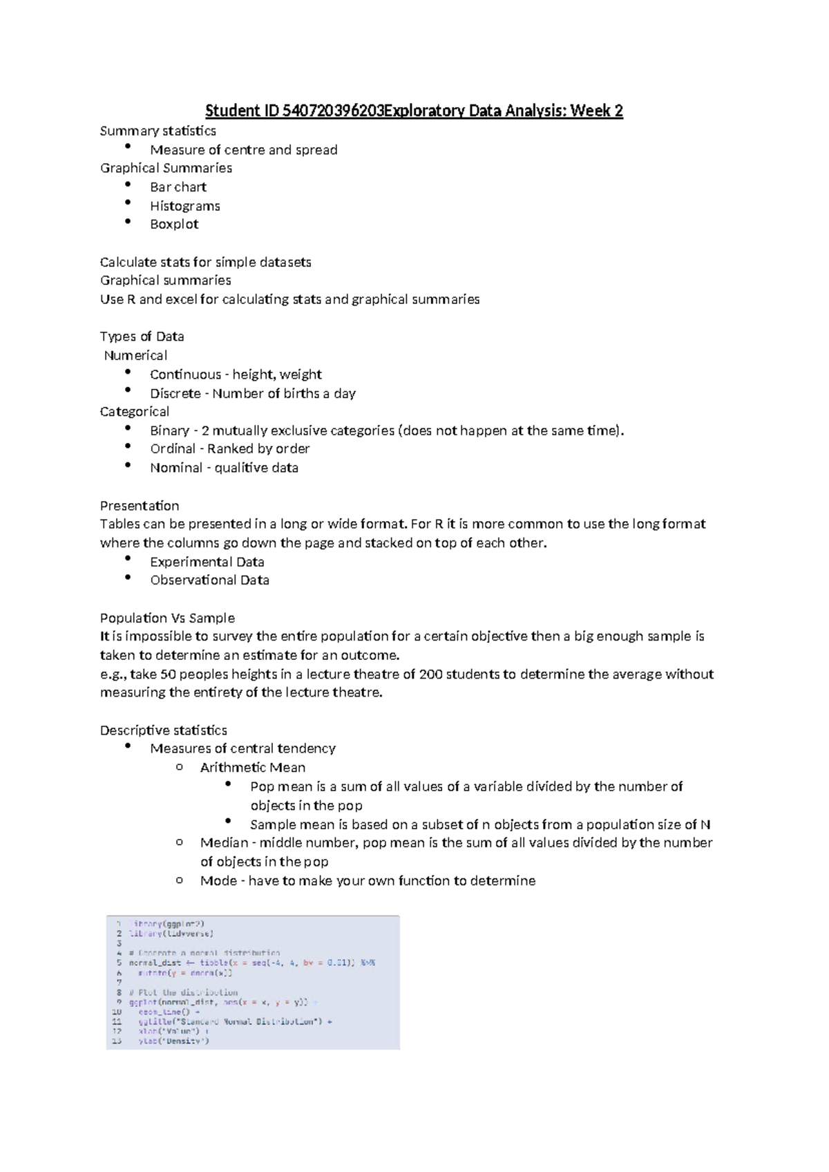 Exploratory Data Analysis - Student ID 540720396203Exploratory Data Analysis: Week 2 Summary ...