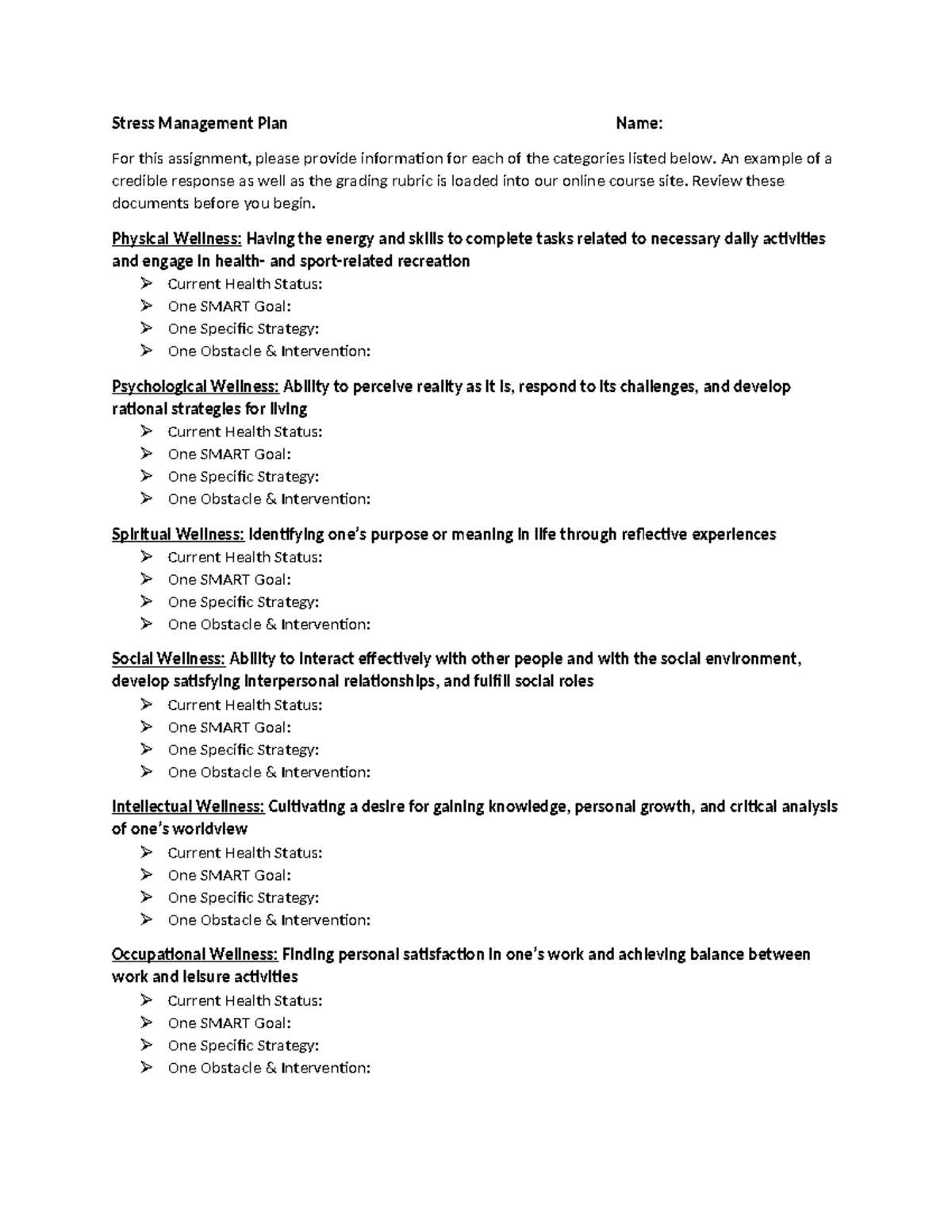 Stress Management Plan Template - Stress Management Plan Name: For this ...