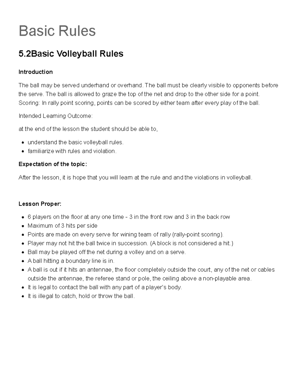 Basic Rules PE 202 Physical Education 4 converted Basic Rules 5