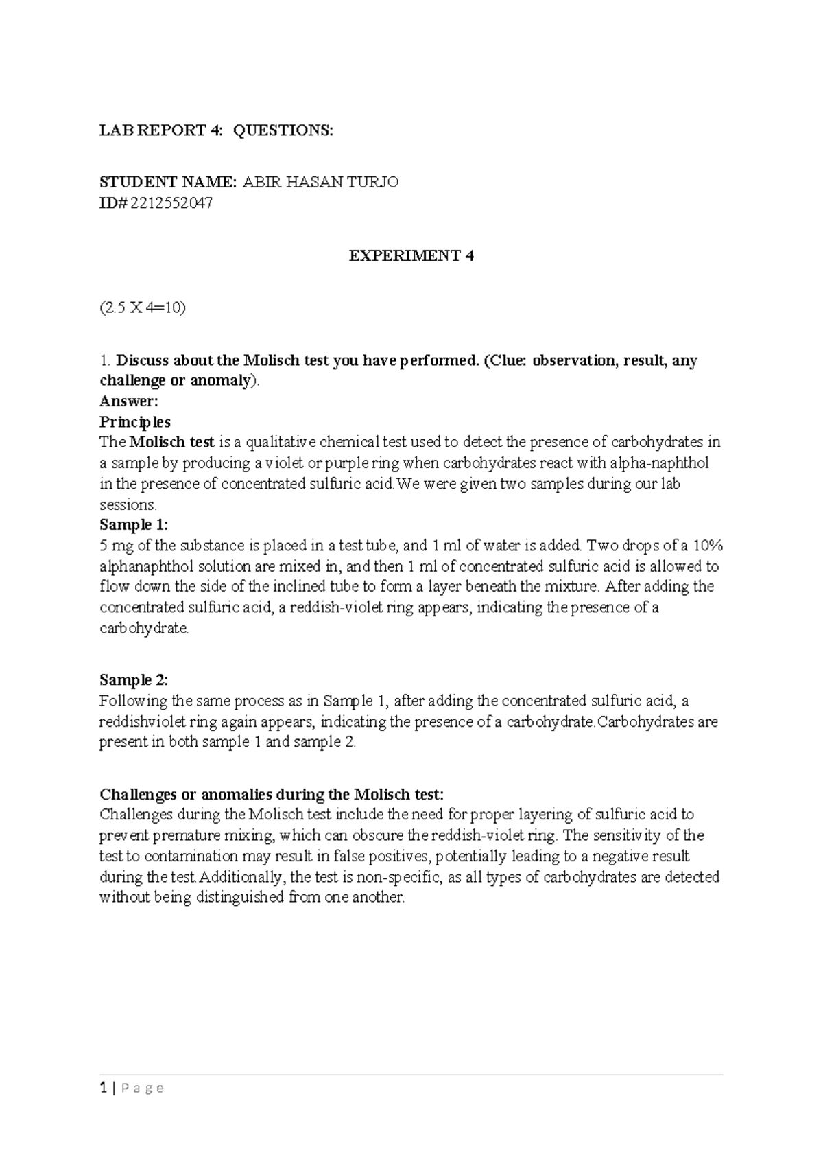 LAB Report 4 - science - LAB REPORT 4: QUESTIONS: STUDENT NAME: ABIR HASAN TURJO ID# 2212552047 ...