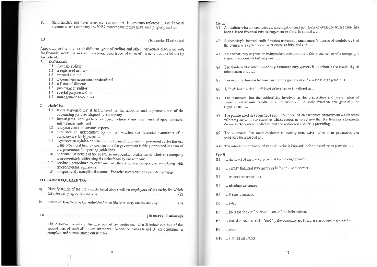 AUE2601 Auditing Question Book - AUE2601 - Studocu
